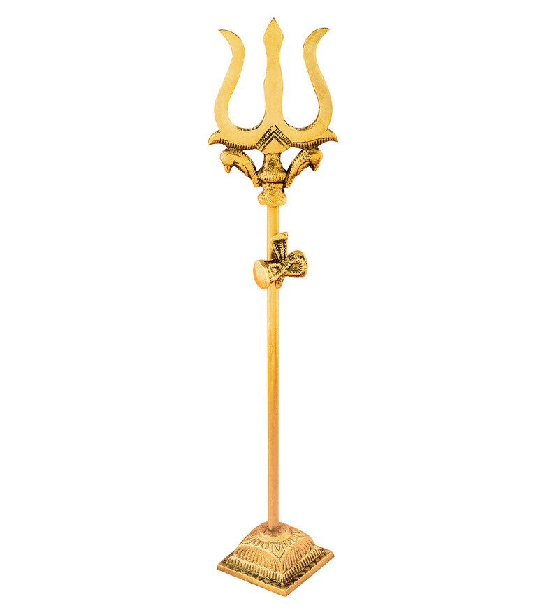 Buy Golden Brass Trishul with Damru by Frestol Online - Festive Decor ...