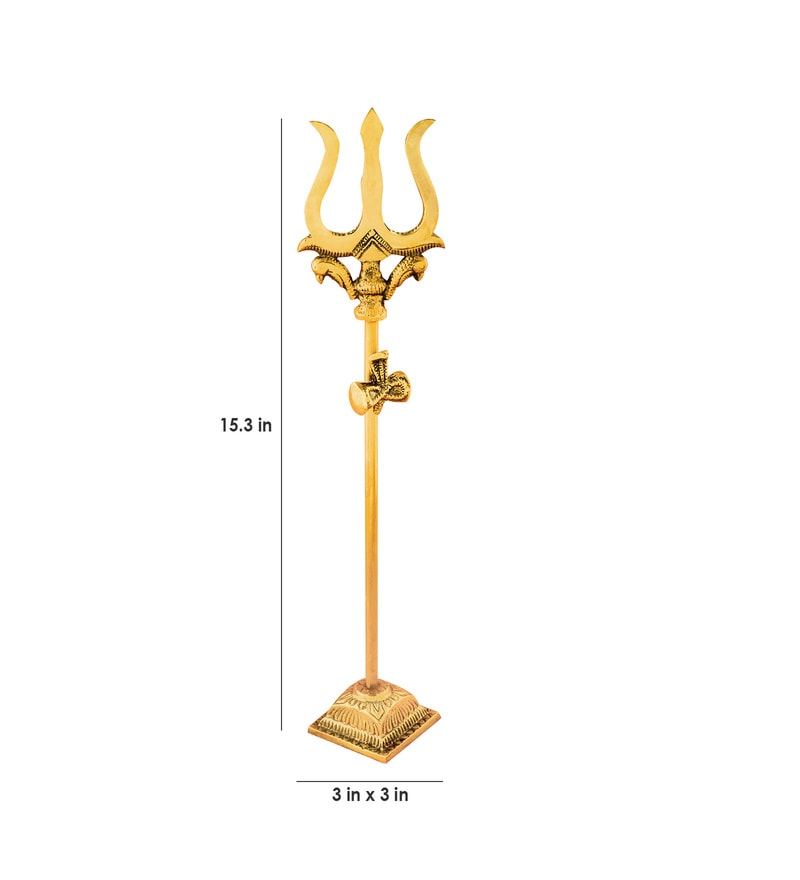 Buy Golden Brass Trishul with Damru by Frestol Online - Festive Decor ...