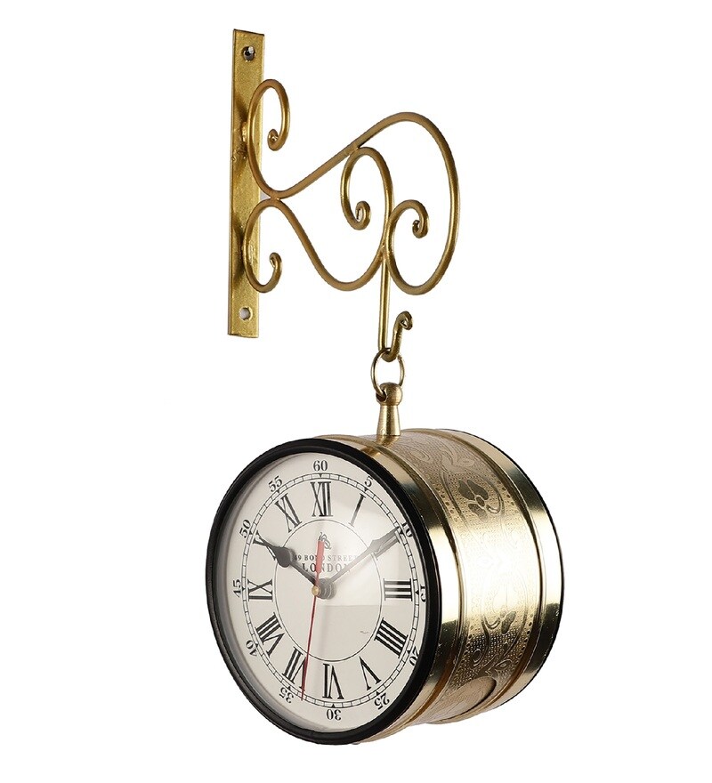 Buy Golden Metallic Carving Station Clock By Exim Decor Online ...