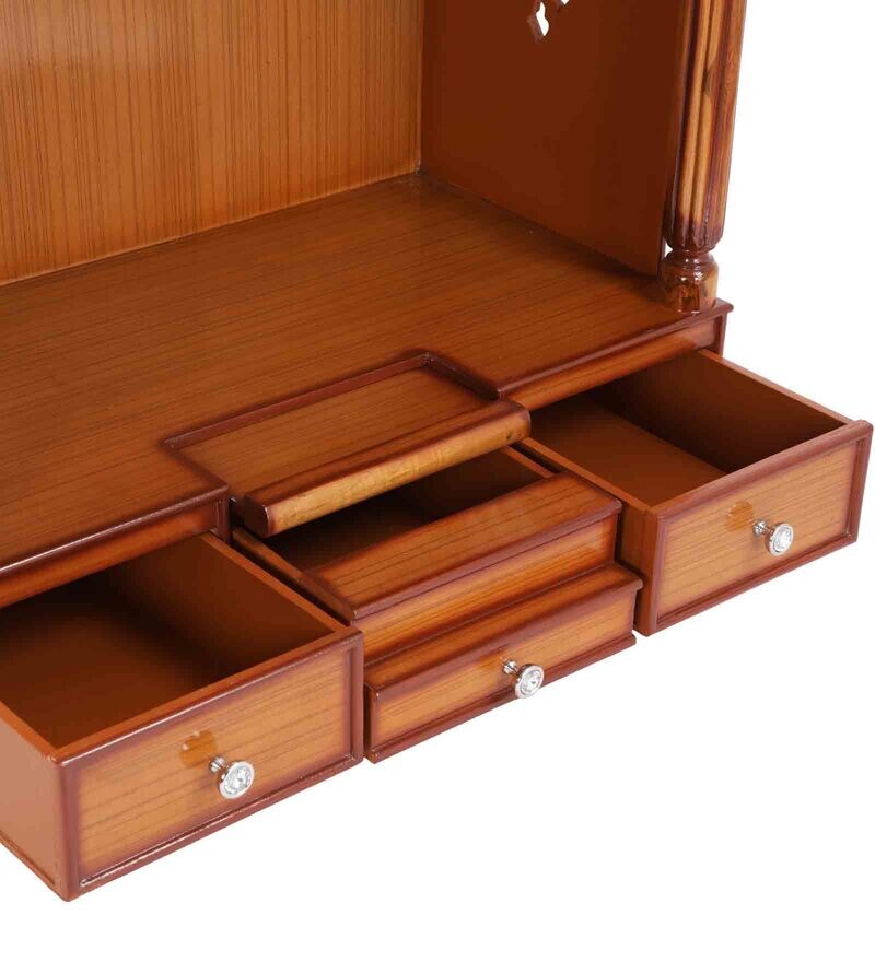 Buy Golden Teak Wood Pooja Graham Mandir Without Door Online - Mandirs ...