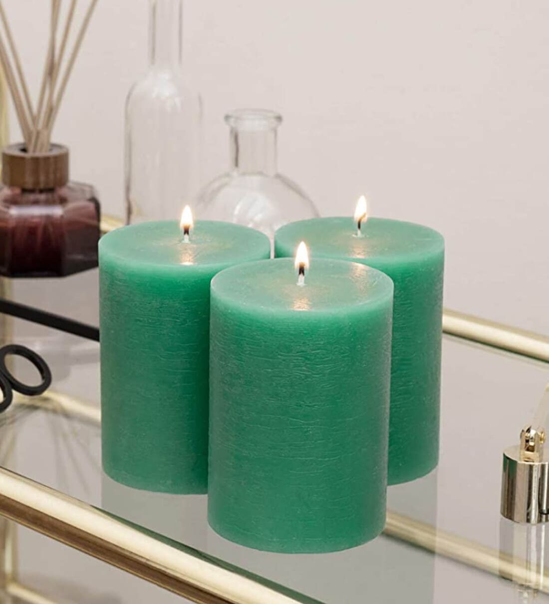 Buy Magnet Fragrance Set Of 3 Green Wax Pillar Candles at 63% OFF by ...