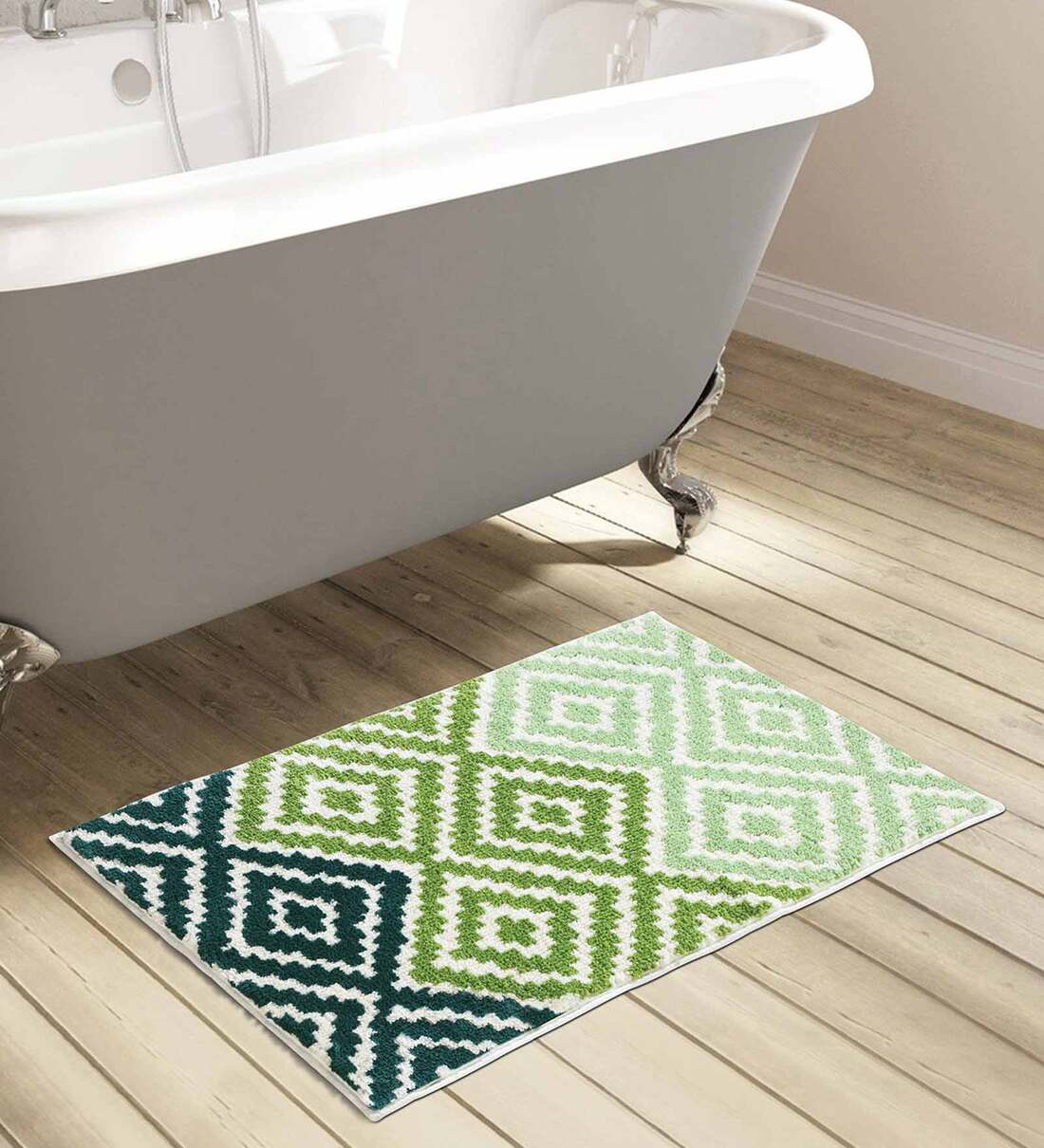 Buy Green Geometric Polyester AntiSkid Bathmat by Obsessions at 20% OFF ...