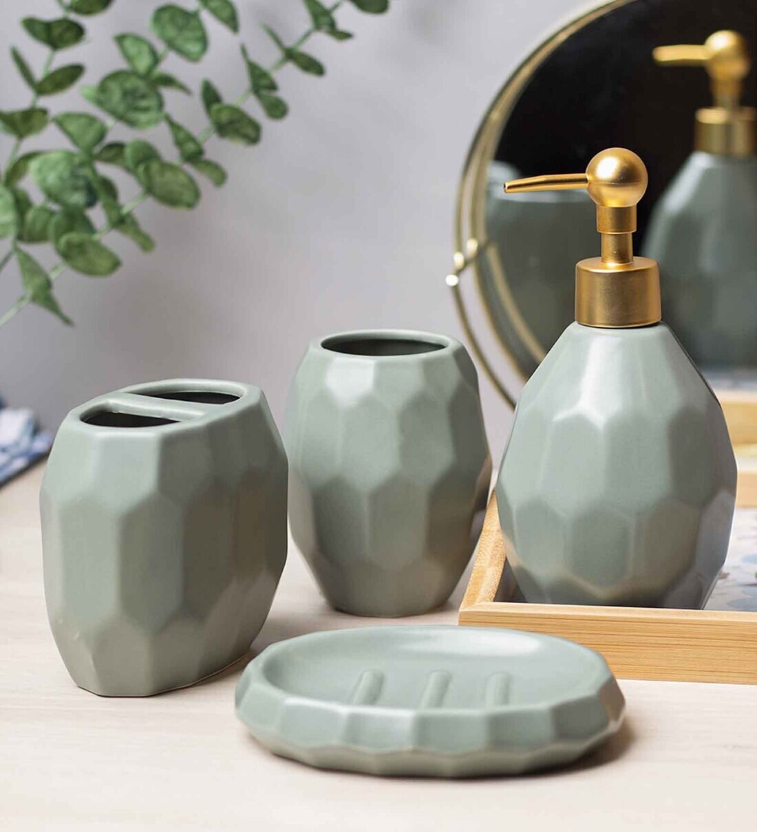 Buy Green Ceramic Bathroom Set Of 4 at 51% OFF by Market 99 | Pepperfry