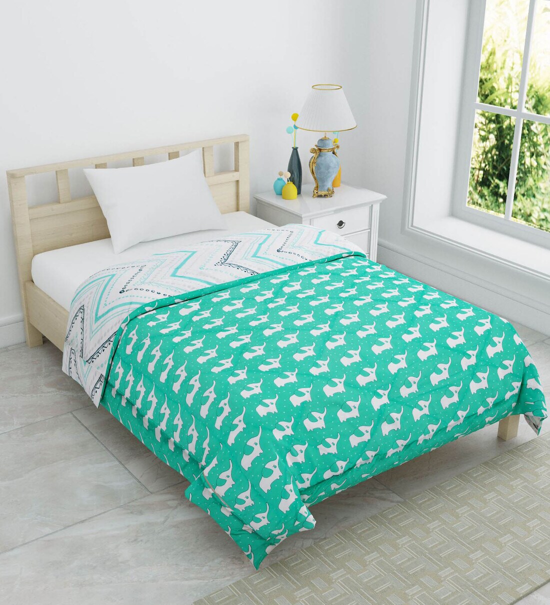 Buy Green Cotton Abstract 150 GSM Single Bed Comforter at 44% OFF by Jaipur Fabric | Pepperfry