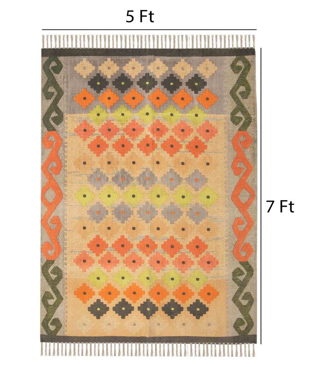 Buy Green Cotton 5 ft X 7 ft Hand Woven Dhurrie by Art India Online ...