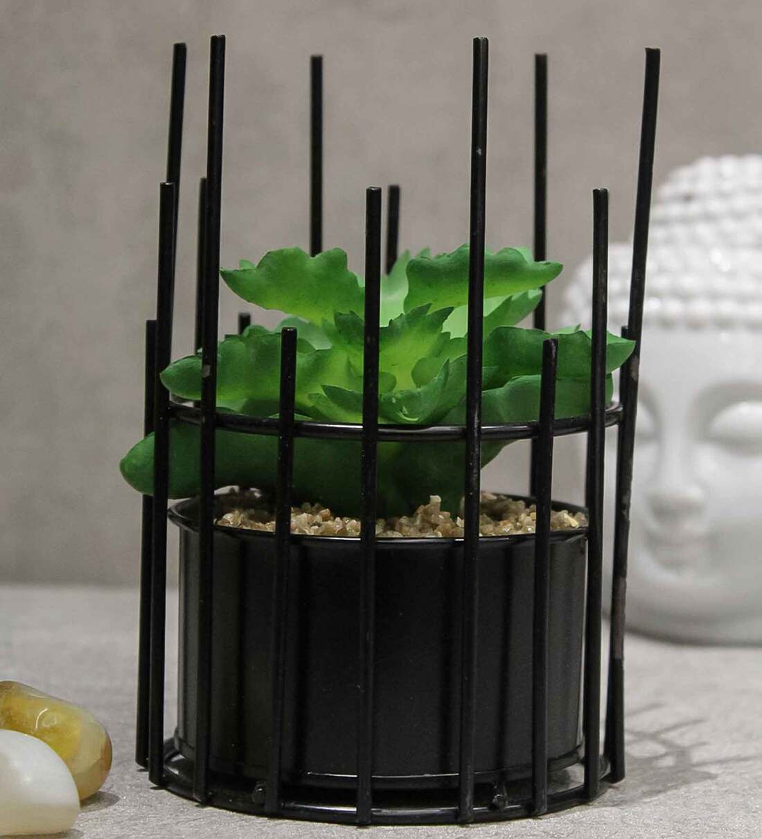 Buy Green Polyester Artificial Bonsai Plant in Black Mettalic Pot by ...