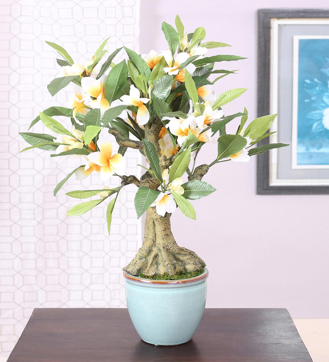 Buy Green Polyester Frangipani Artificial Plant With Ceramic Pot By ...