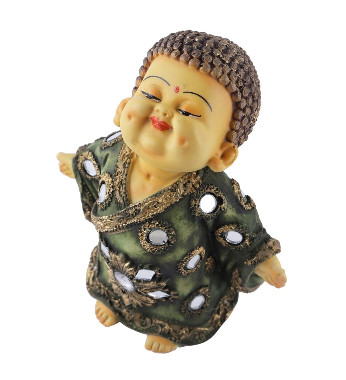 Buy Green Polyresin 7.5 Inch Monk Buddha Idol By Craftvatika Online ...