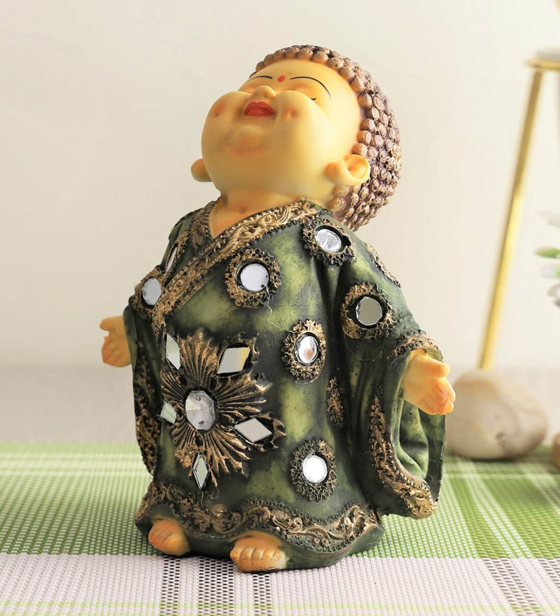 Buy Green Polyresin 7.5 Inch Monk Buddha Idol By Craftvatika Online ...