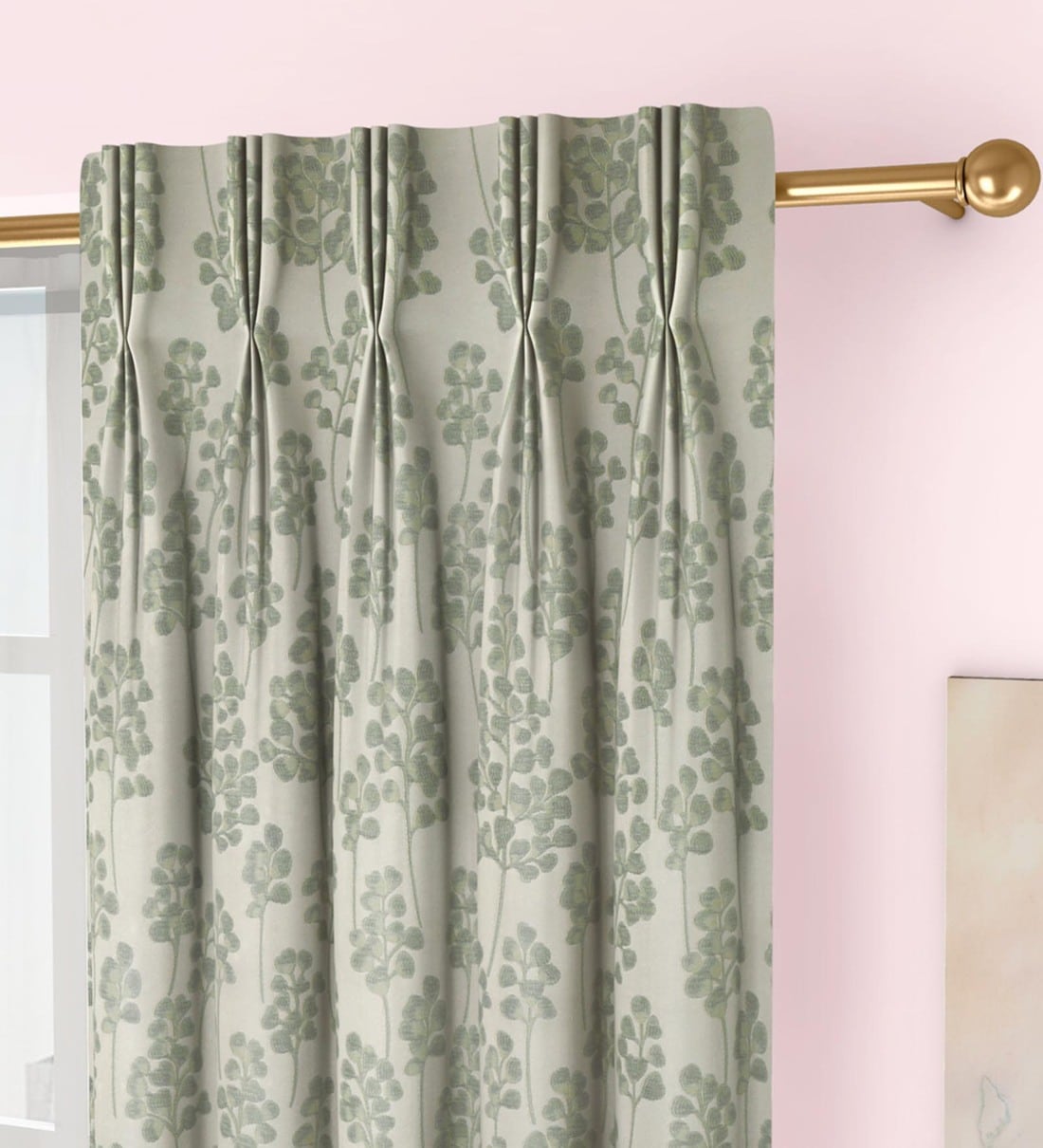 Buy Green Floral Poly Cotton 9 Ft Light Filtering Pinch Pleat Door ...