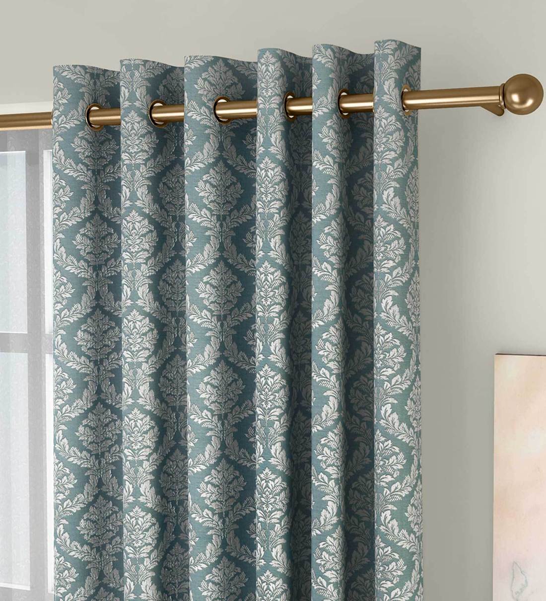 Buy Green Floral Poly Cotton 5 Ft Light Filtering Eyelet Window ...