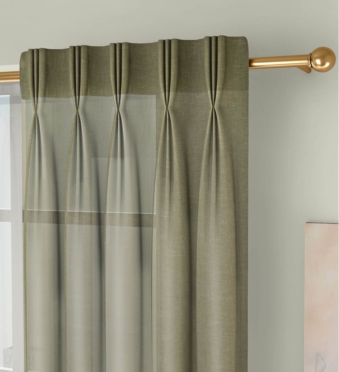 Buy Green Solid Poly Cotton 5 Ft Sheer Pinch Pleat Window Curtains (Set ...
