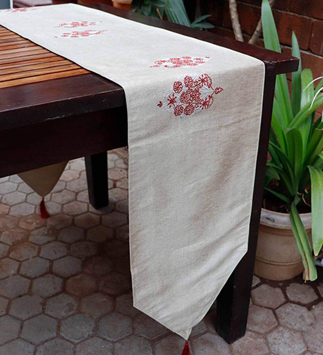 Buy Beige Silk 12x84 Inches Table Runner by Zeba at 46% OFF by Zeba ...