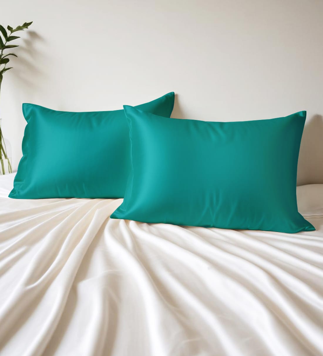Buy Green Solid Polyester Micro Satin Silk Pillow Covers - Set Of 2 at ...