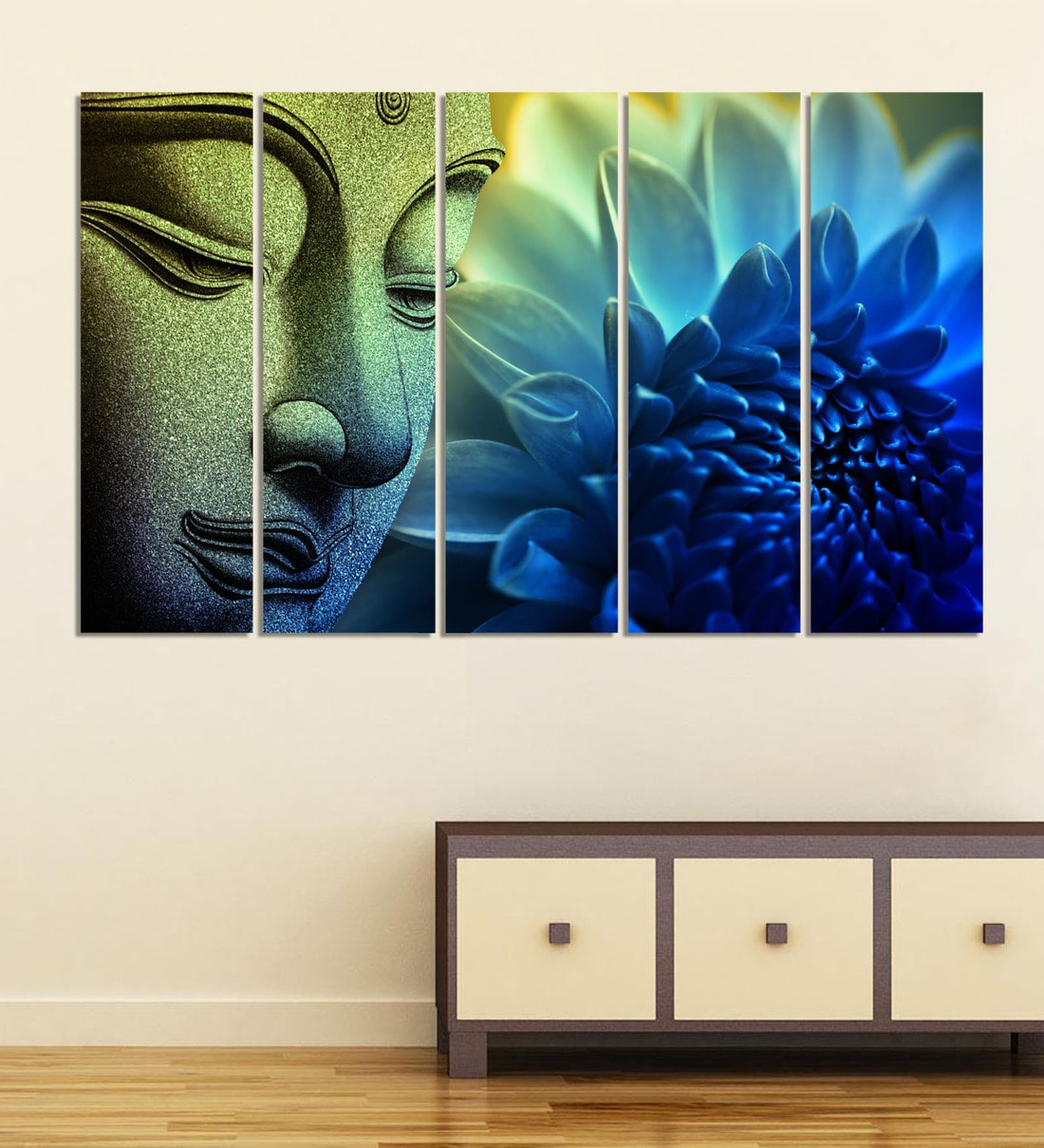 Buy Green Wood Multiple Frames Buddha Beautiful Art Panels - Set Of 5 ...