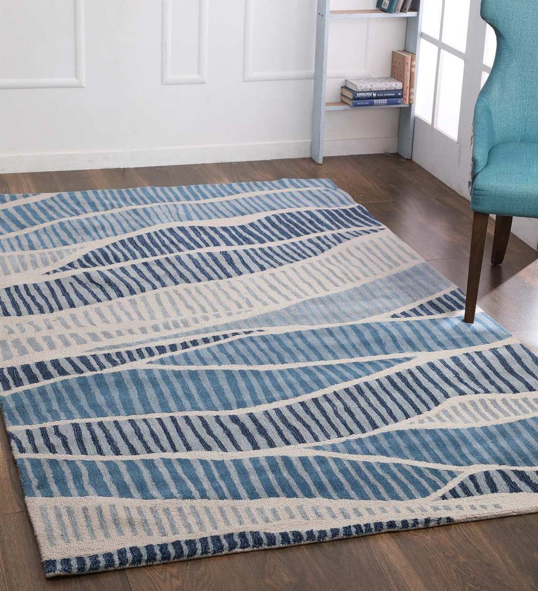 Buy Blue Abstract Pattern Hand Tufted Wool Carpet 8 x 5 feet by Obeetee ...