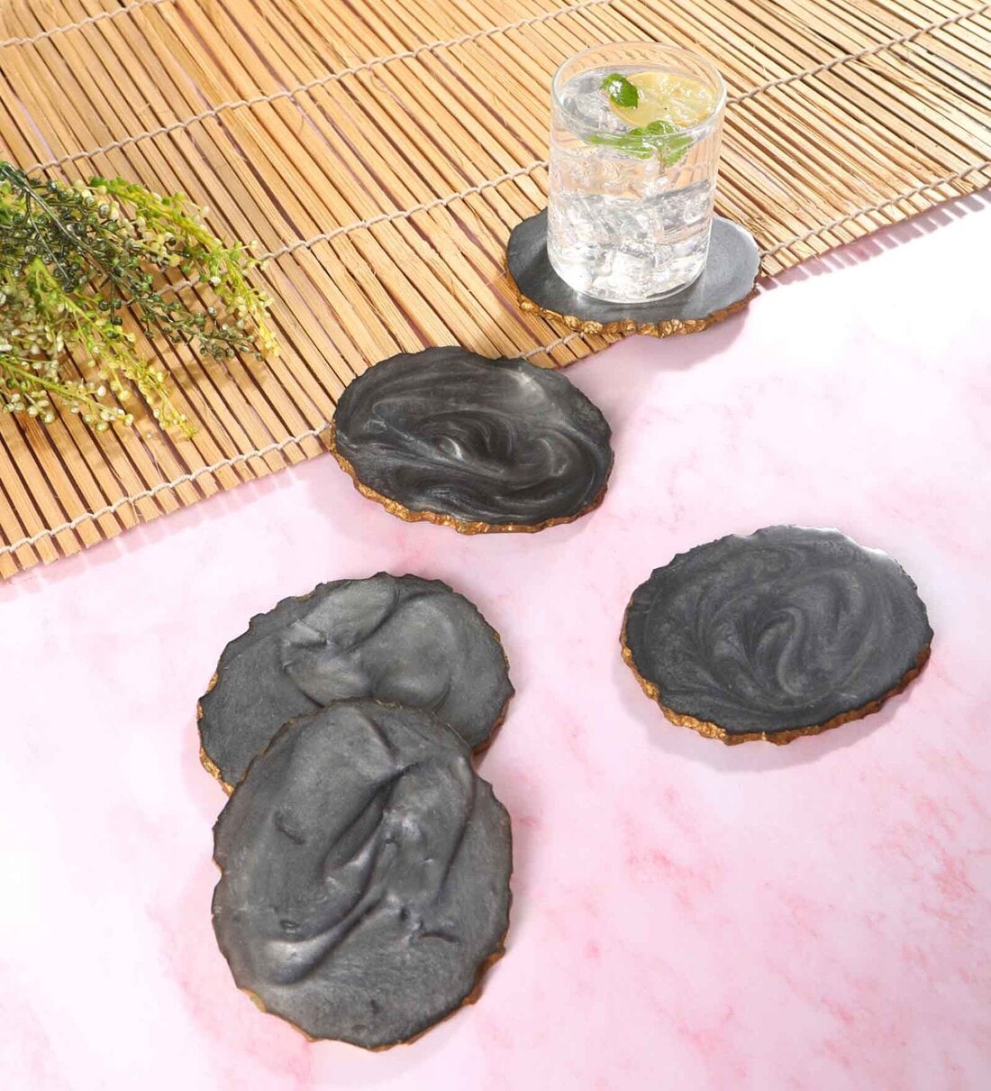 Buy Grey & Gold Mdf Wood Square (Set of 6) Coasters at 100% OFF by The ...