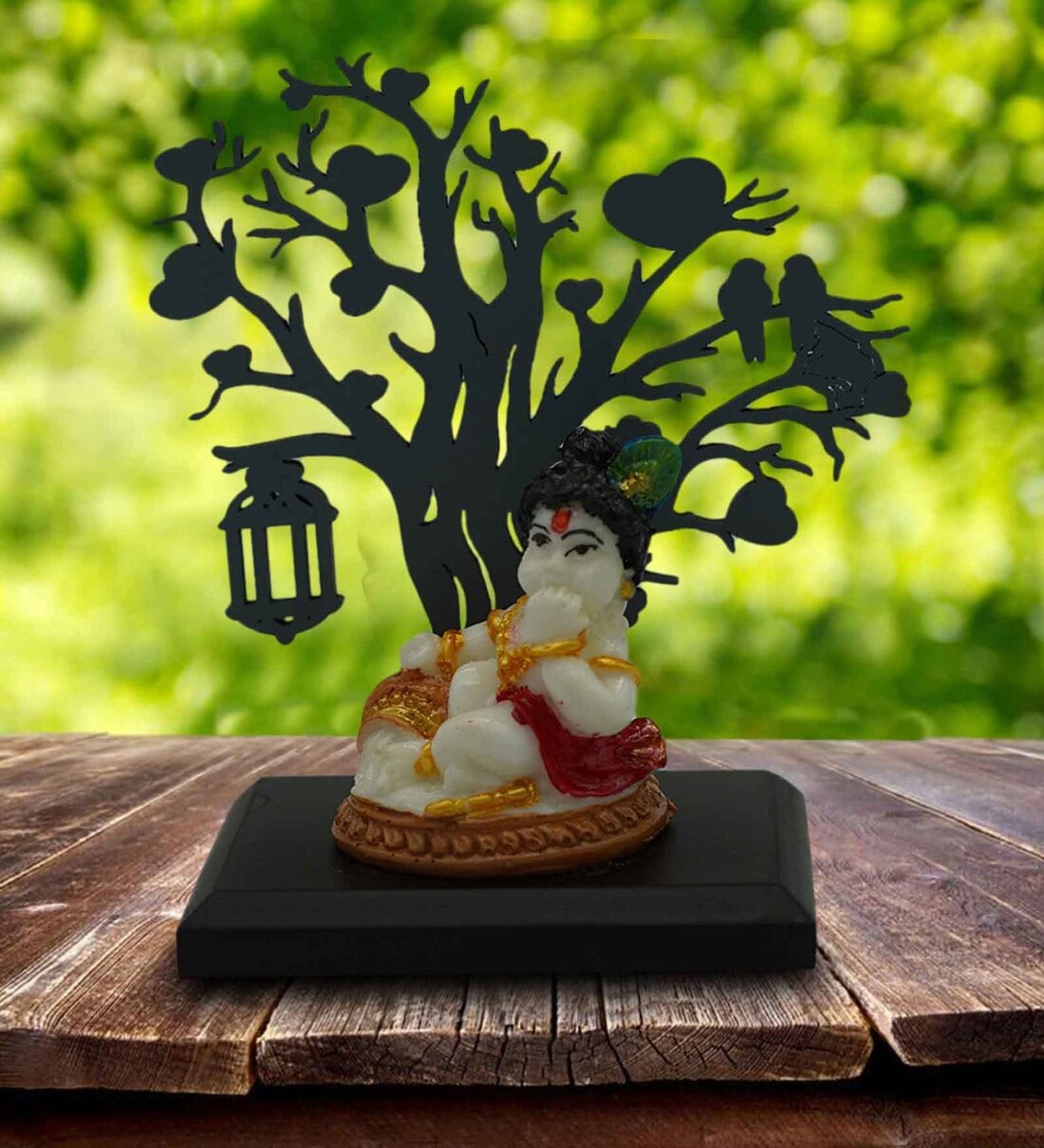 Buy Grey Marble Handpainted Bal Krishna Idol With Wooden Tree at 27% ...
