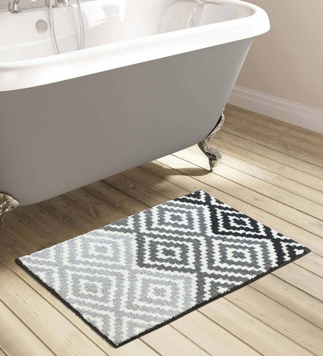 Buy Grey Geometric Polyester AntiSkid Bathmat by Obsessions at 20% OFF ...