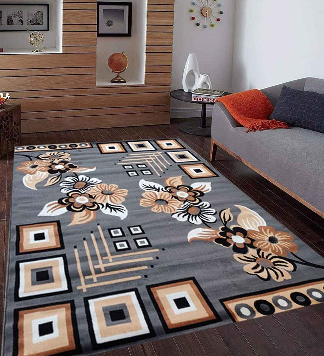 Buy Grey Floral Acrylic 6 ft x 9 ft Machine Made Carpet at 32% OFF by ...