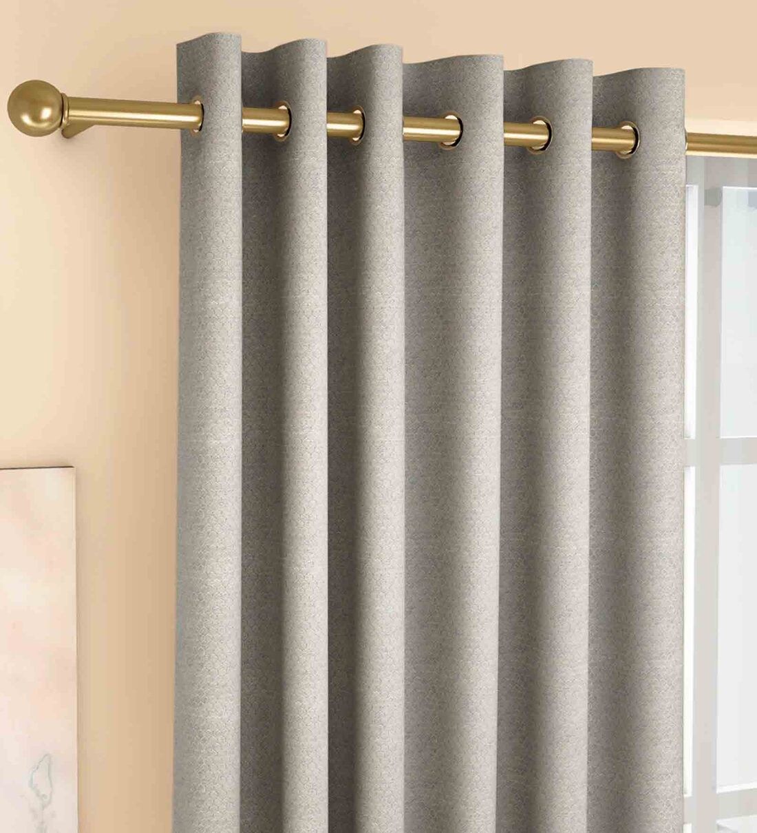 Buy Grey Solid Poly Cotton 7.5 Ft Semisheer Eyelet Window Curtains (Set ...