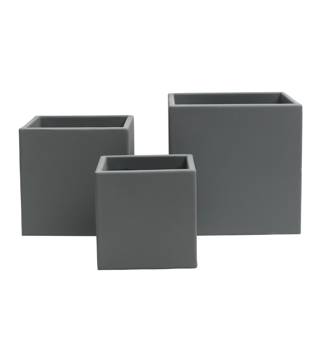Buy Grey Fiber Glass Square Shaped Large Floor Planter, Set of 3 by ...