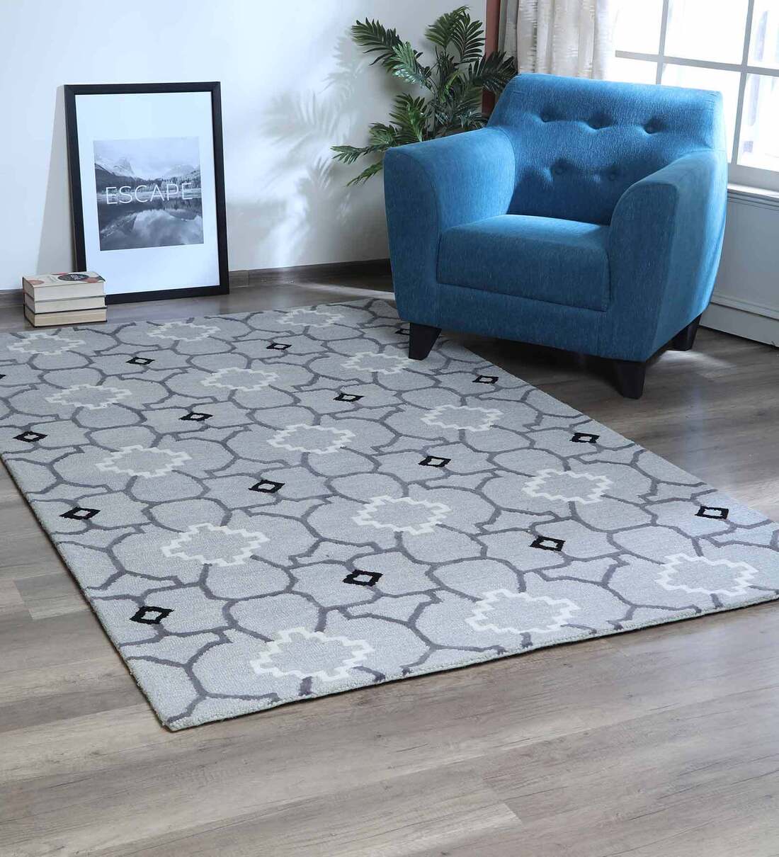 Buy Trellis Pattern Wool Hand Tufted 5 X 8 Feet Carpet - Mudramark By ...