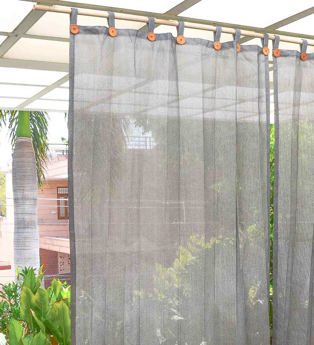 Buy Grey HDPE Semisheer 7.5 Feet Rod Pocket Curtain (Set of 2) by HIPPO ...