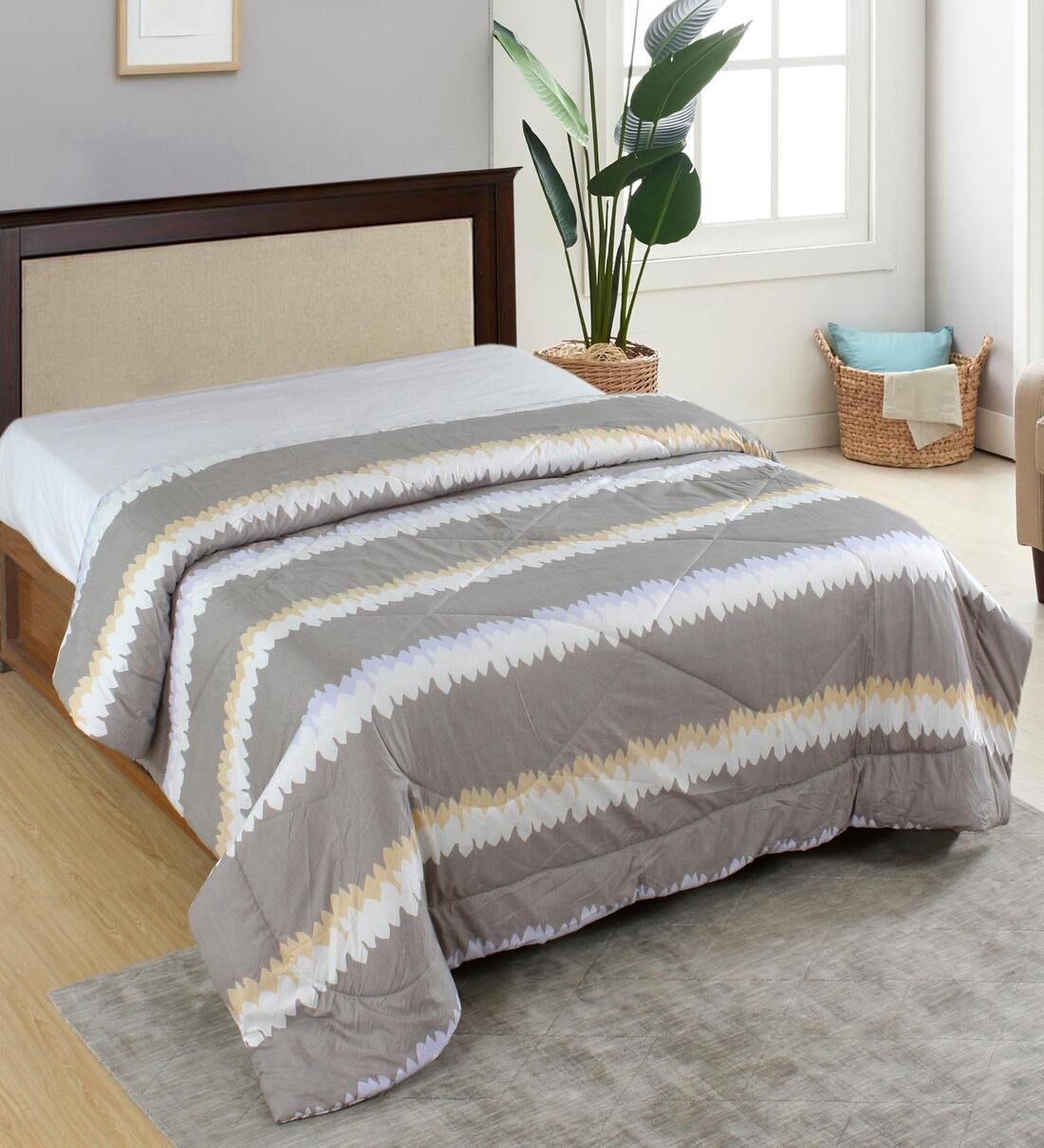 Buy Grey Microfibre Stripe 120 GSM Double Bed Comforter At 33 OFF By