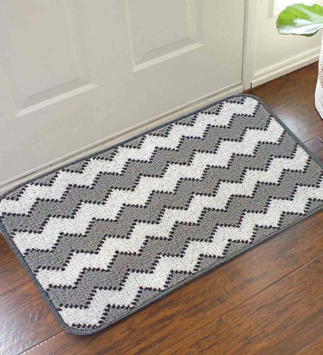Buy Grey Geometric Polyester 15 x 23 Inches Anti Skid Door Mats by ...