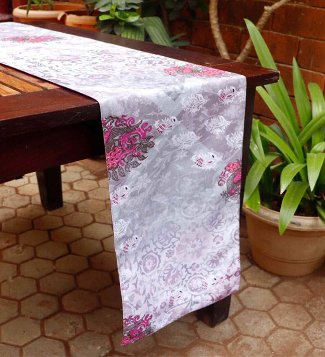 Buy Arthur (12x84) Grey & Pink Polycanvas Table Runner Online - Table ...