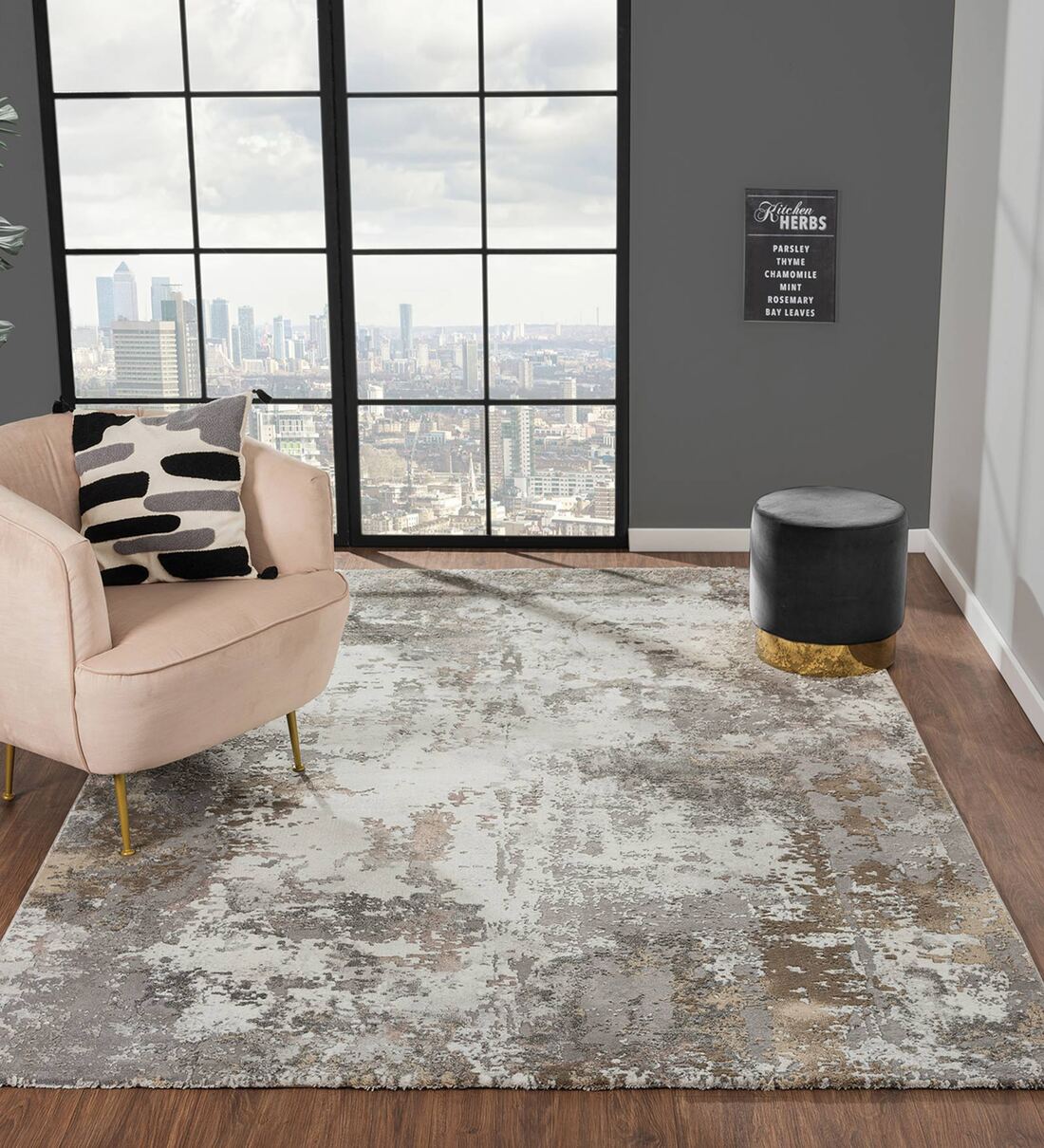 Buy Grey Polyester Abstract 4 x 6 Feet Machine Made Carpet By ...