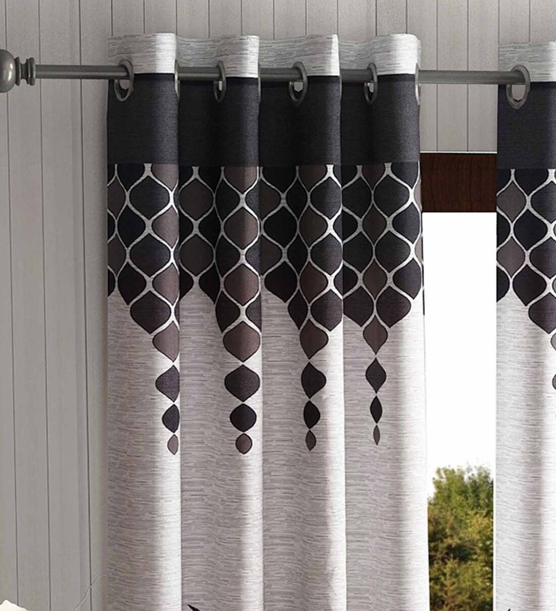 Buy Grey Polyester Abstract 5ft Semisheer Eyelet 2 Pcs Window Curtains ...