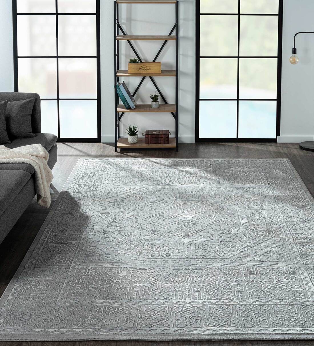 Buy Grey Abstract Polypropylene 4 ft x 6 ft Machine Made Carpet by ...