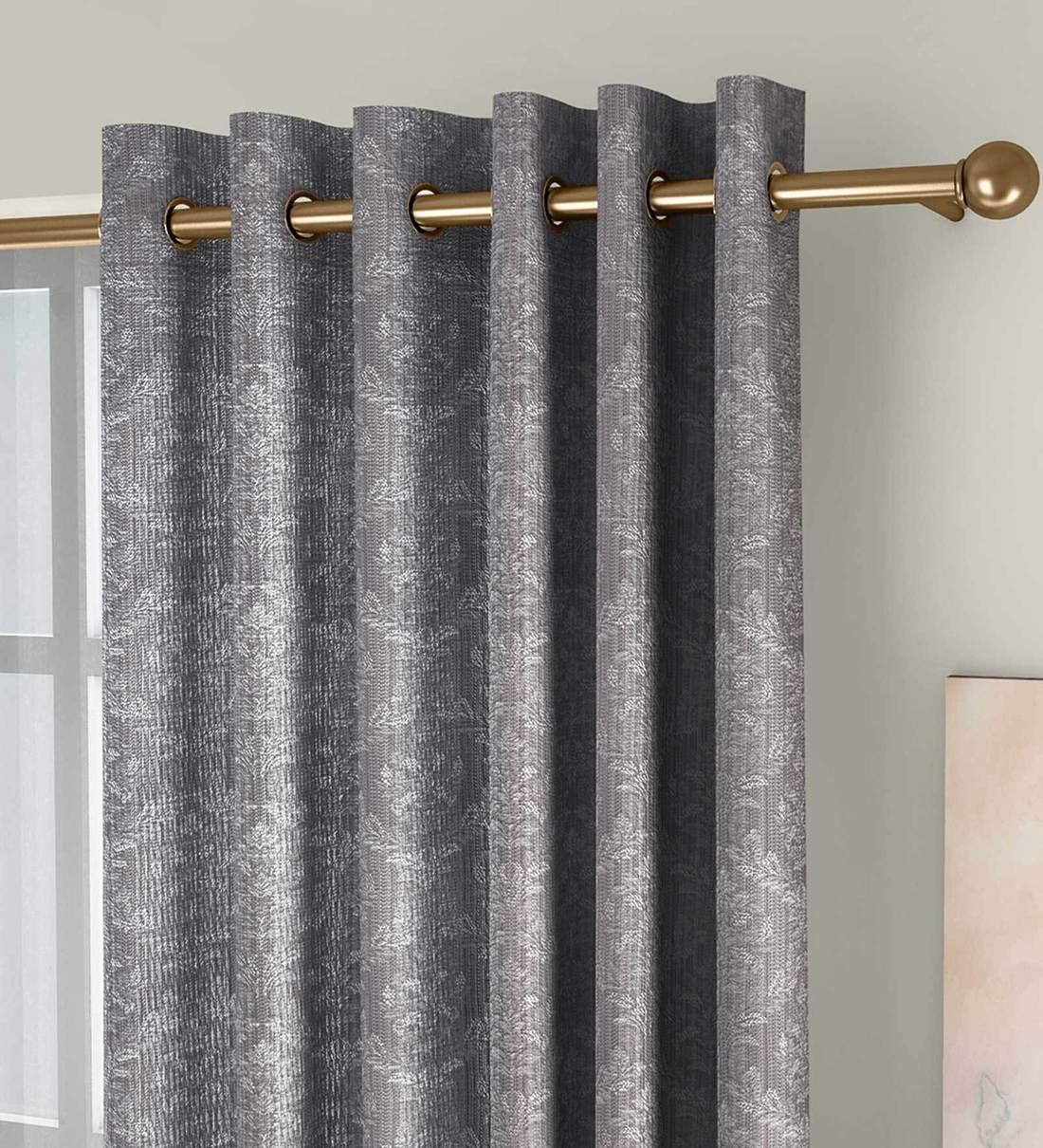 Buy Grey Abstract Poly Cotton 5 Ft Light Filtering Eyelet Window ...