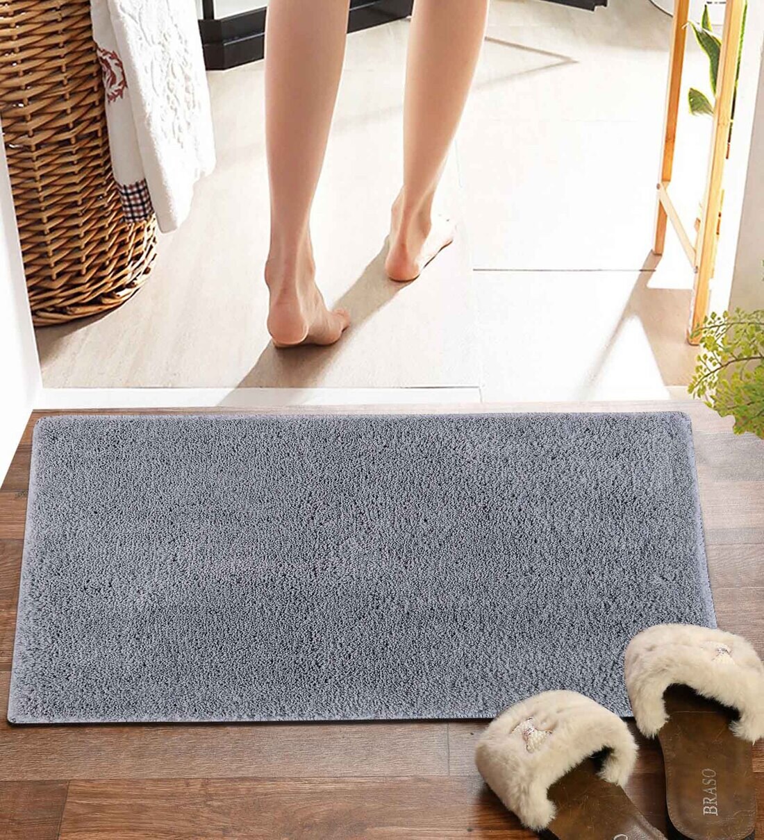 Buy Grey Solid MicroFibre 14x10 Inches Antiskid Bath Mats at 10% OFF by ...