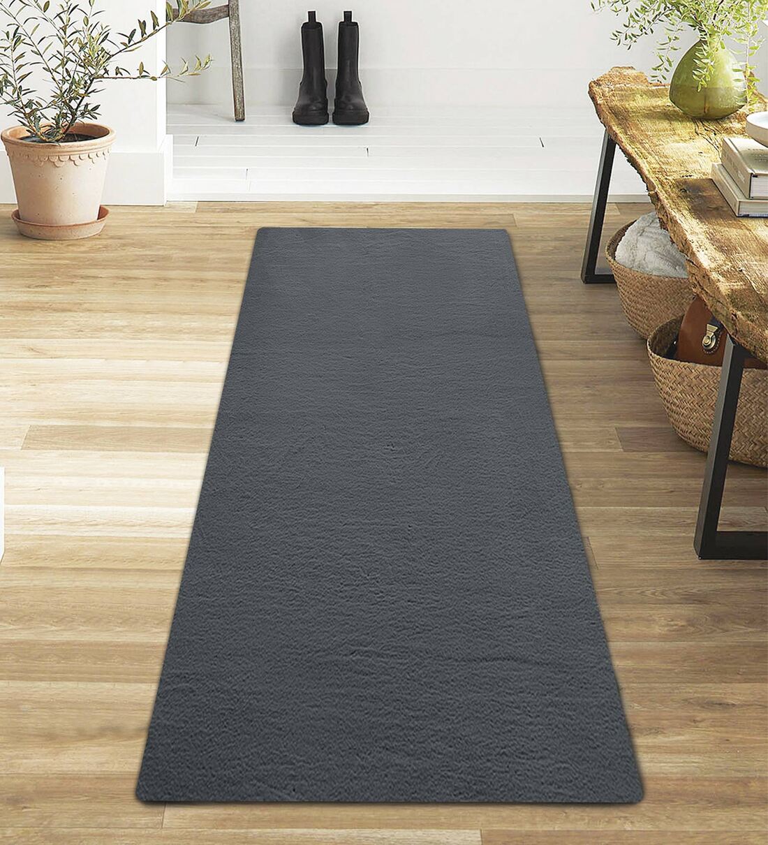 Buy Grey Solid Polyester 59x24 Inches Machine Made Floor Runner By ...