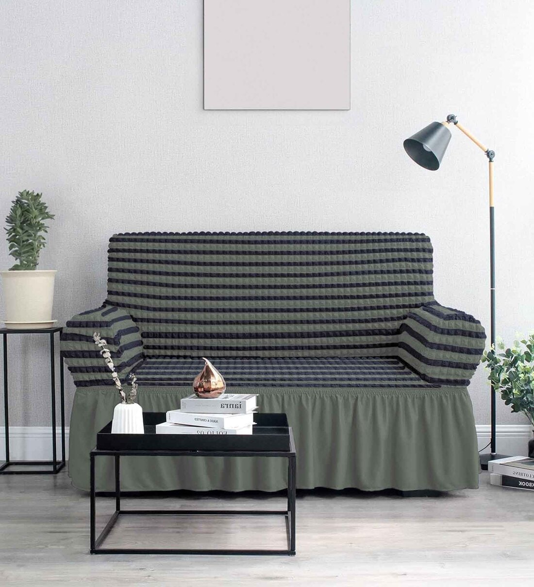 Buy Grey Solid Polyester 2 Seater Elastic Stretchable Sofa Cover at 61% ...