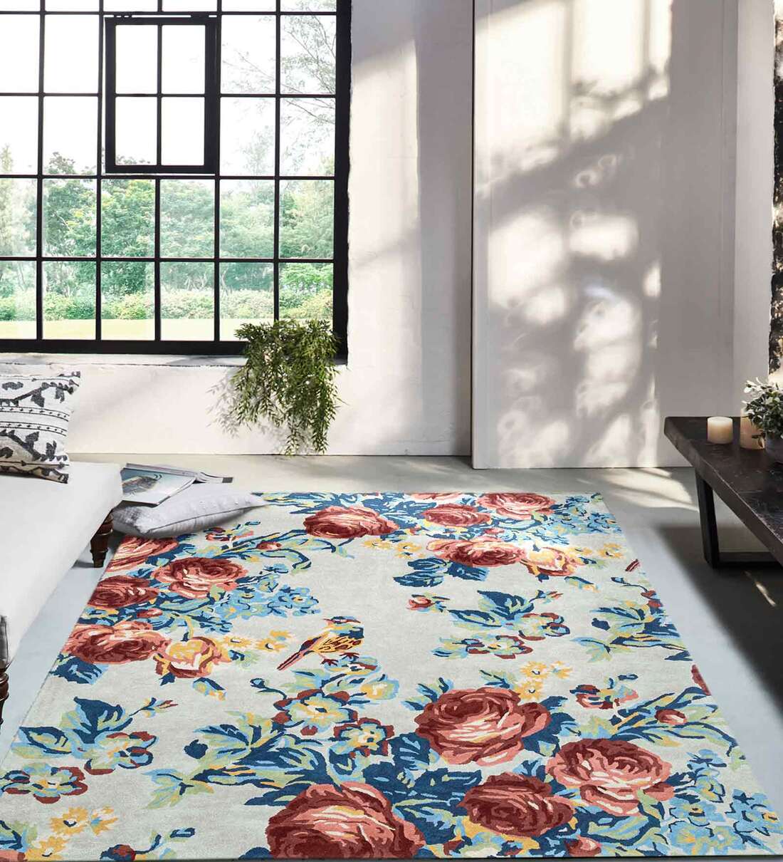Buy Grey Wool Floral 6 x 9 Feet Hand Tufted Carpet by OBEETEE at 22% ...