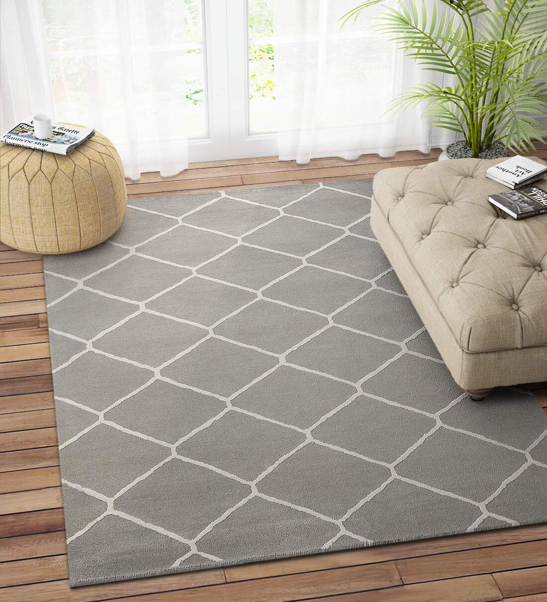 Buy Grey Geometric Wool 5 ft x 8 ft Hand Tufted Carpet by Imperial ...