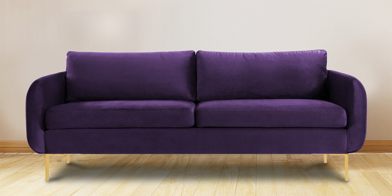 Buy Gracious Velvet Fabric 3 Seater Sofa In Dark Purple Colour at 41% ...