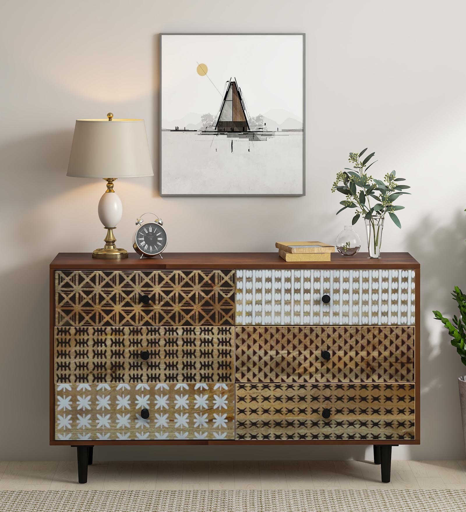 Buy Graham Solid Wood Chest Of Drawers In Teak Finish With Screen Print ...