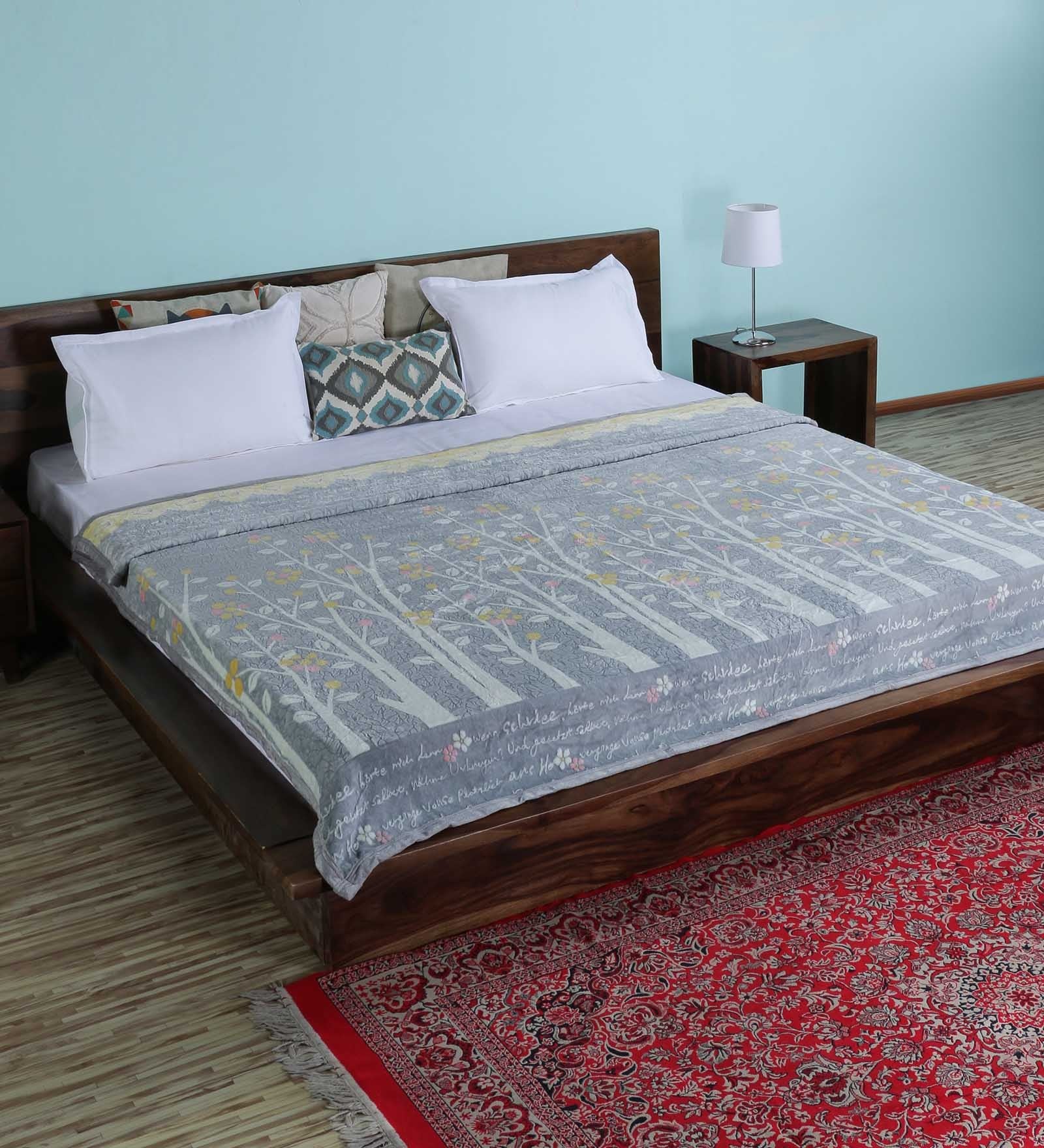 Buy GRAN Emborse Gray Heavy Flannel Fleece Double Bed Blanket Online ...