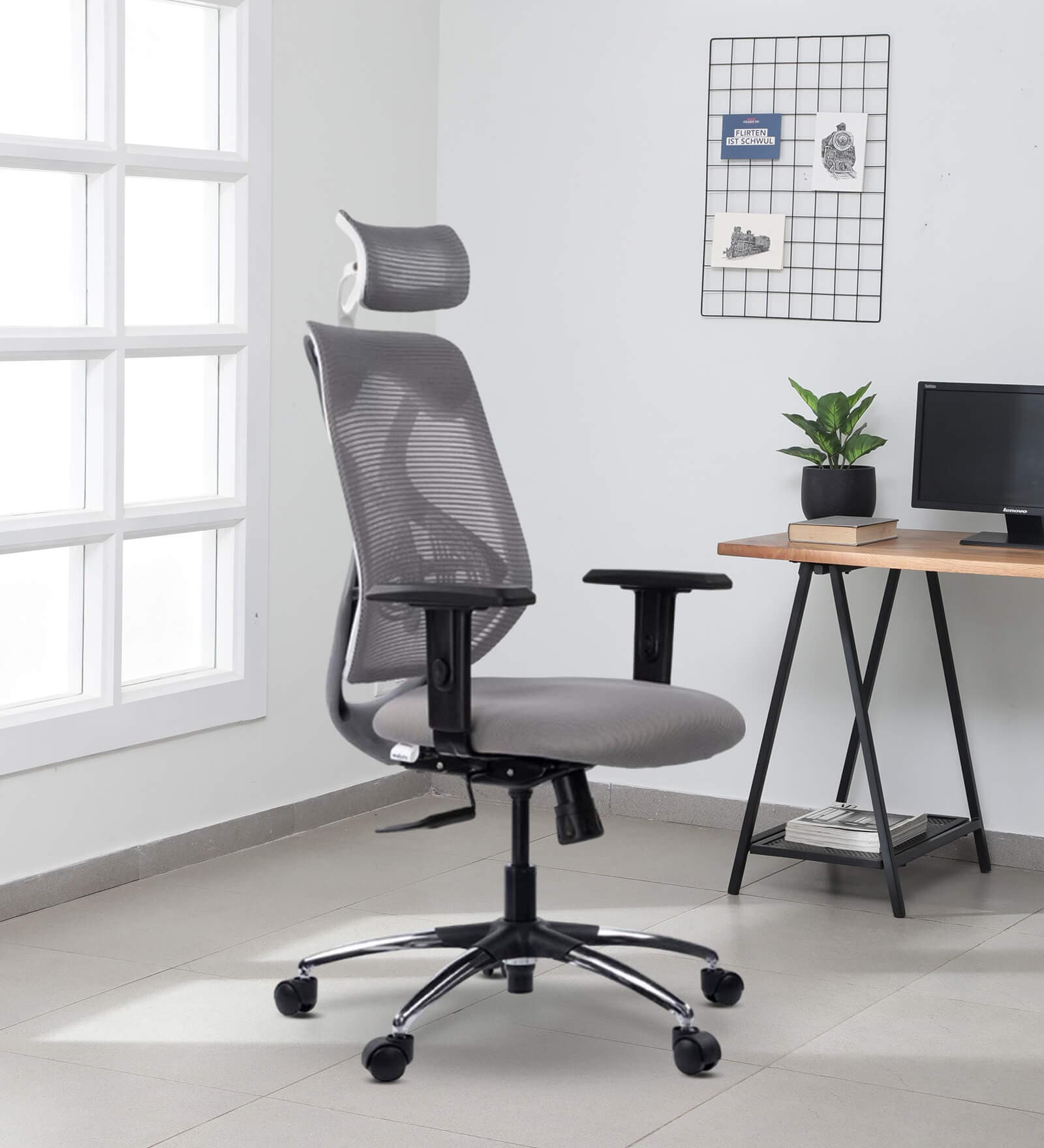 Buy Gravita Breathable Mesh Office Chair In White & Grey Colour at 53% ...