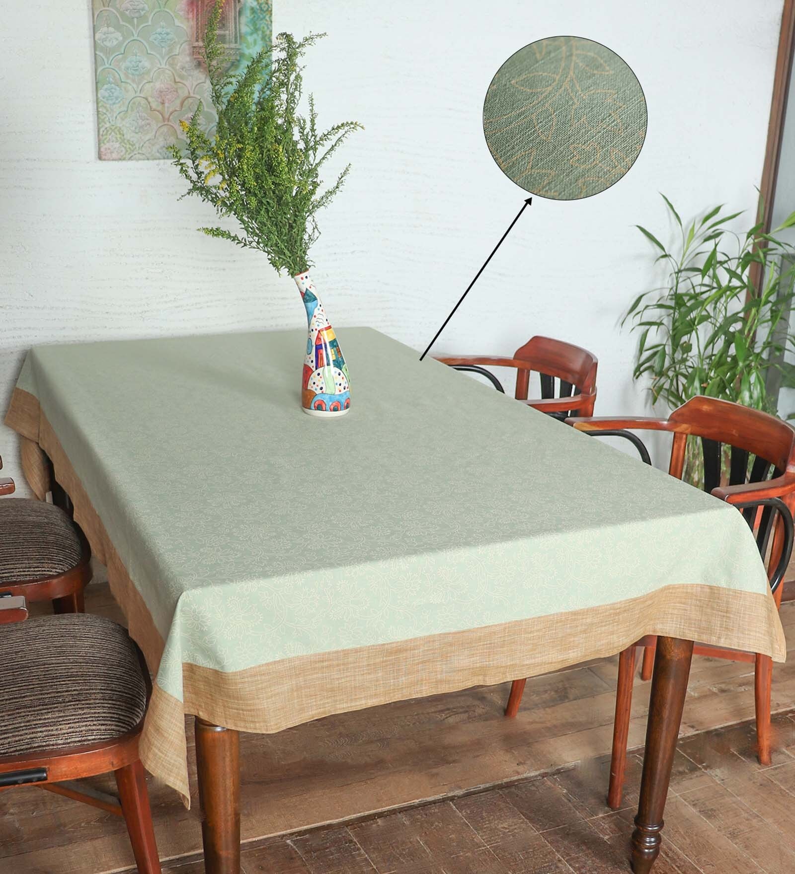 Buy Green & Brown Floral Cotton Blend (52 x 84 ) Table Cloth at 7% OFF ...