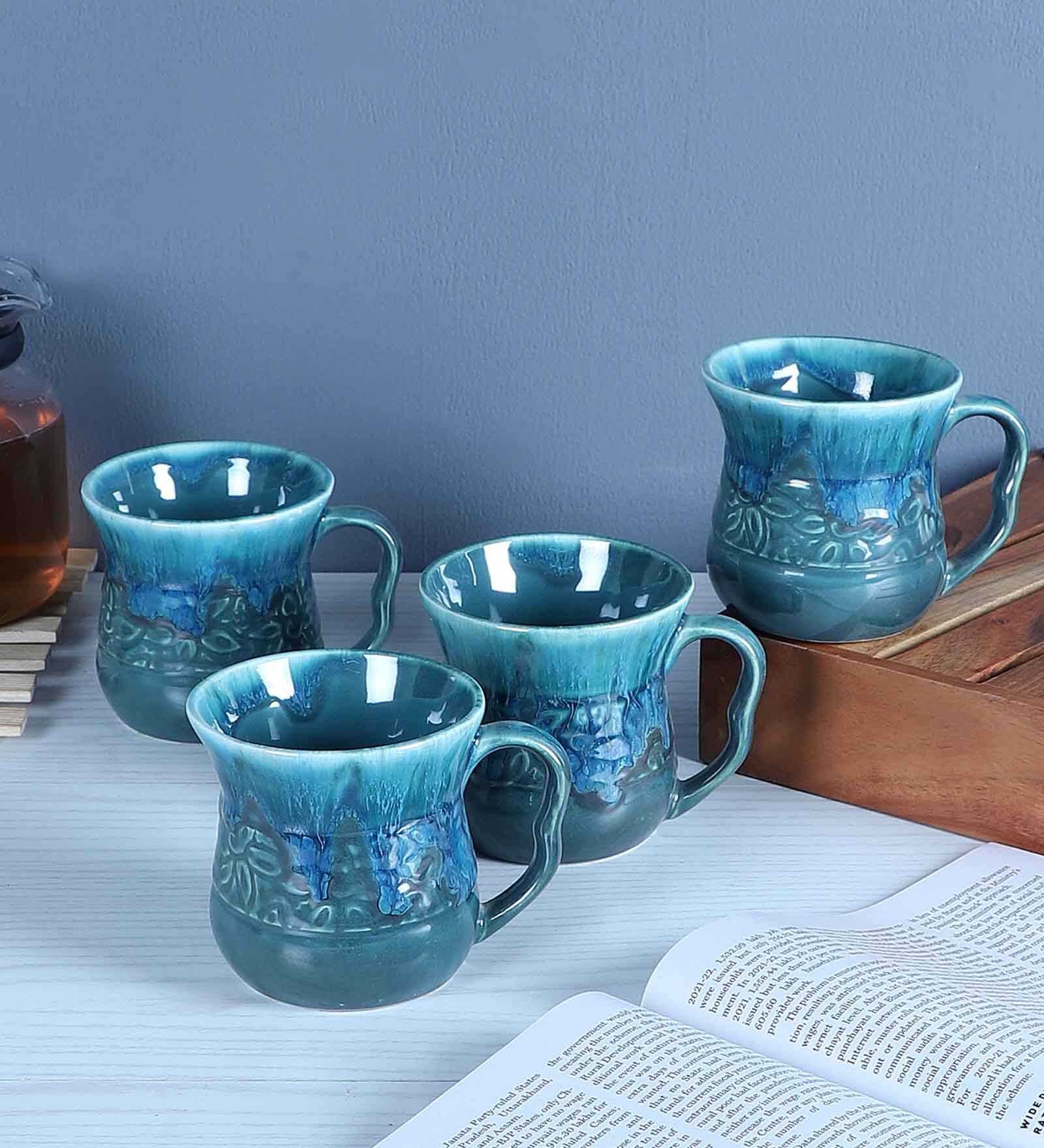 Buy Green & Blue Ceramic Mugs Set of 4 at 48% OFF by Amaya Decors ...
