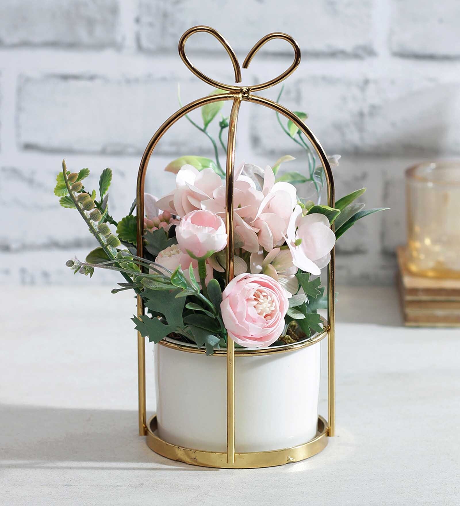 Buy Green & Pink Polyester Artificial Plant With Pot by Tayhaa at 48% ...