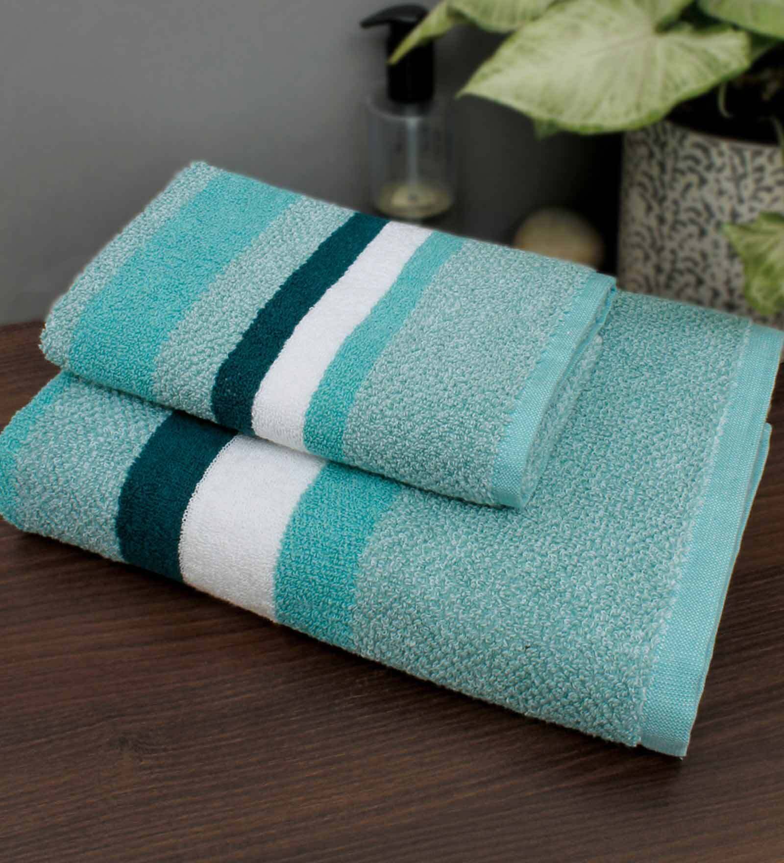 Buy Green Patterned 550 GSM Cotton Towel Sets (Set of 2) by AVI Living at 41% OFF by AVI Living ...
