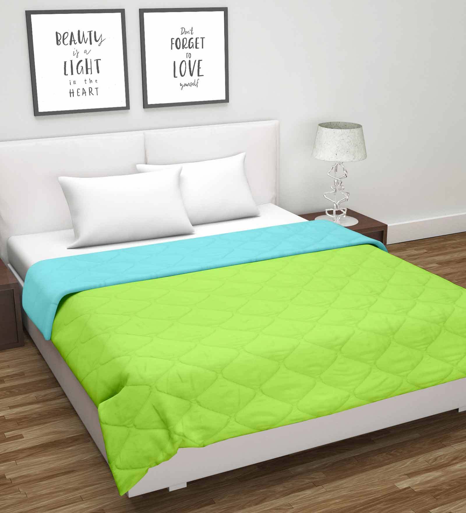 Buy Green 100% Cotton Solid 200 GSM Double Reversible Comforter by ...