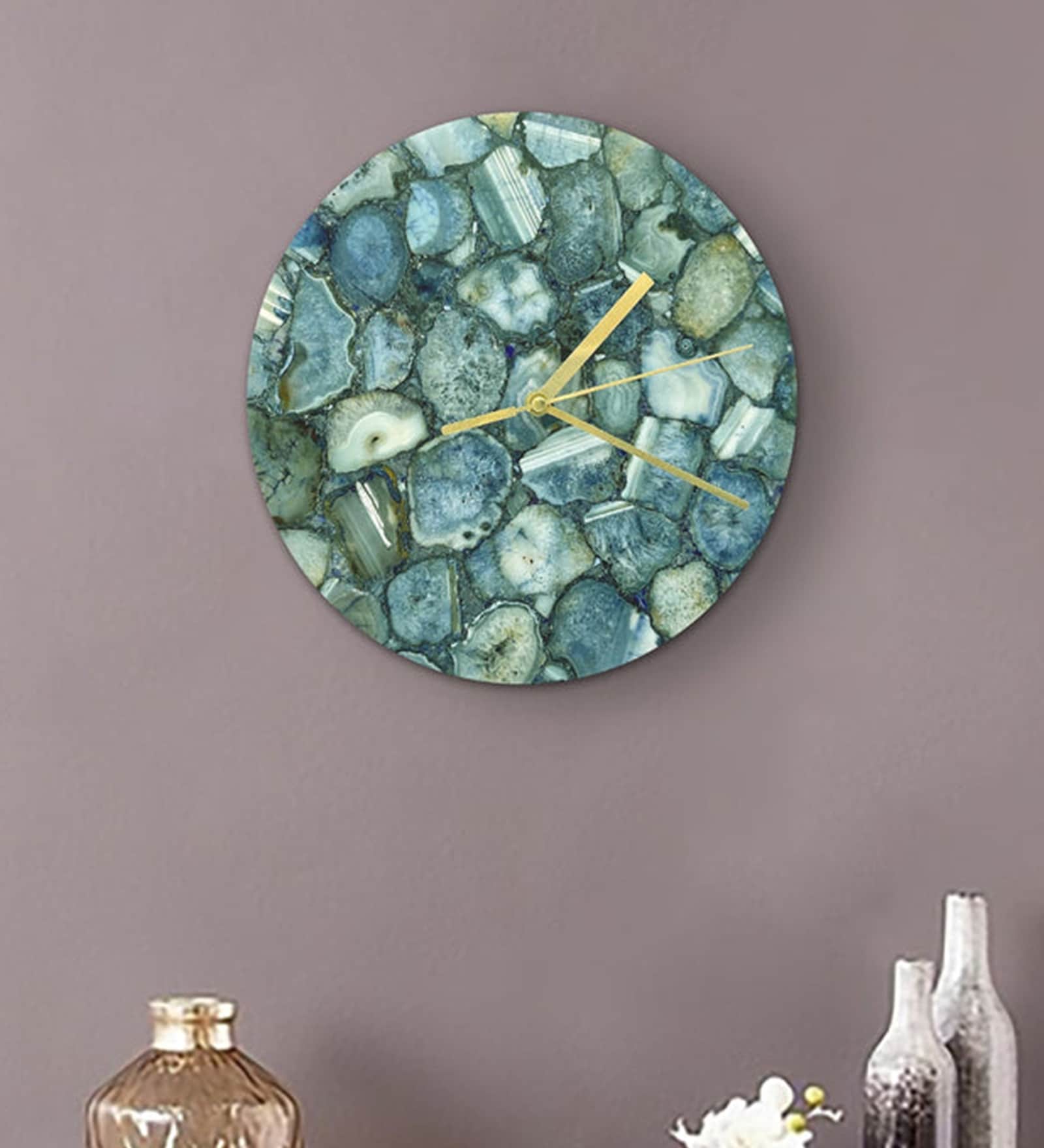 Buy Green Agate Gemstone Round Clock with Leafing - at 41% OFF by ...